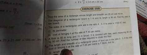 EXERCISE B Find The Area Of A Rectangle Whose Length And Breadth A