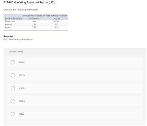 Solved P13 6 Calculating Expected Return Lo1 Consider The