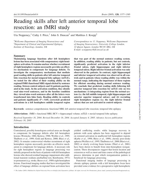 Pdf Reading Skills After Left Anterior Temporal Lobe Resection An