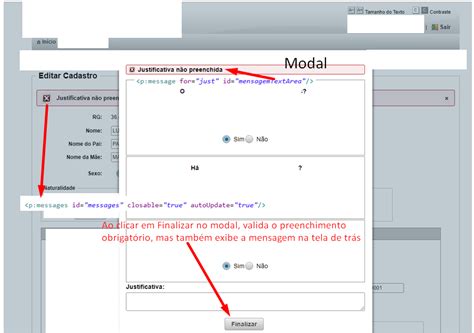 Mensagem De Validação é Exibida No Modal E Na Tela De Trás Java E Jsf 2 Ii Componentes