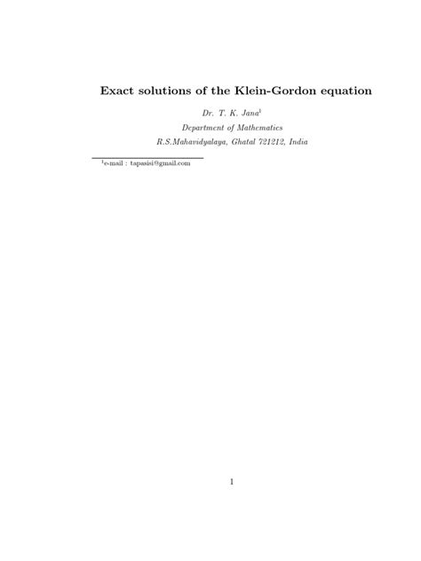 Exact Solution Of Klein Gordon Equation Pdf Mathematical Physics