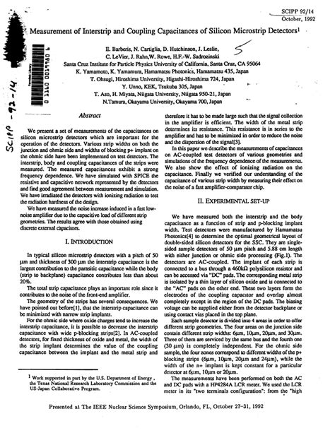 Pdf Measurement Of Interstrip And Coupling Capacitances Of Silicon