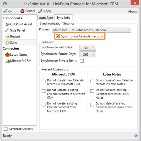 Configuring Linkpoint Connect Auto Sync Settings Ibm Notes Ms Dynamics Crm Knowledge Base