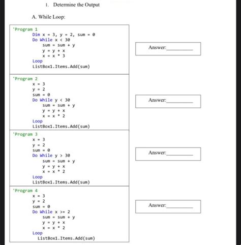 Solved 1 Determine The Output A While Loop Program 1 Dim