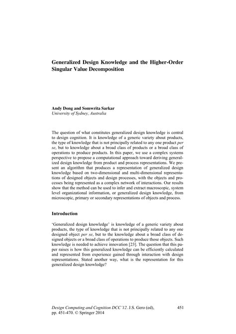 Pdf Generalized Design Knowledge And Higher Order Singular Value Decomposition