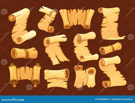 Set Old Paper Scroll Horizontal And Vertical Ancient Rolled Manuscript Historical Ragged