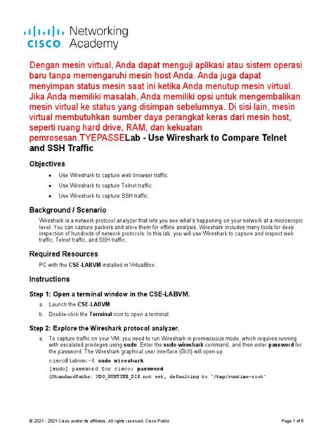 5 4 3 4 Lab Use Wireshark To Compare Telnet And Ssh Traffic Saparuddin Pdf Secure Shell