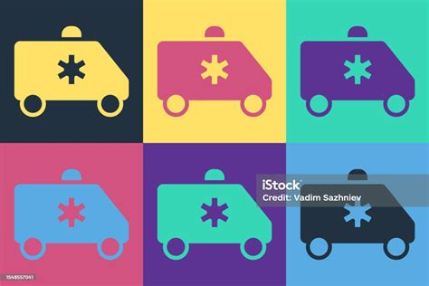 팝 아트 구급차와 긴급 차량 아이콘은 컬러 배경에 분리되어 있습니다 구급차 의료 후송 벡터 1위에 대한 스톡 벡터 아트 및 기타 이미지 Istock