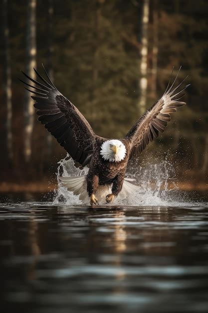 Premium Ai Image American Bald Eagle Diving Over The Sea Close Up Photo Generative Ai
