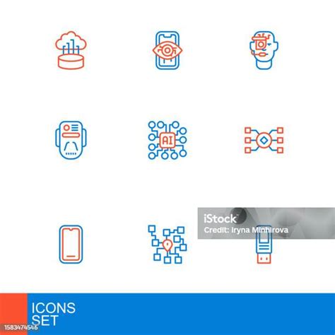 라인 Usb 플래시 드라이브 신경망 휴대폰 인공 지능 로봇 스마트 안경 안경 및 컴퓨터 비전 아이콘을 설정합니다 벡터 Usb