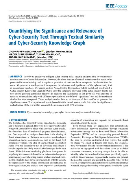 Pdf Quantifying The Significance And Relevance Of Cyber Security Text