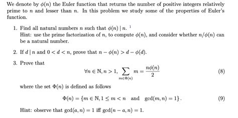 Solved We denote by ϕ n the Euler function that returns the Chegg