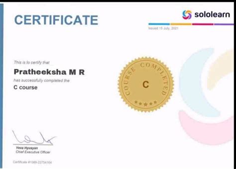 pratheeksha m r on linkedin completed the c certification course in sololearn