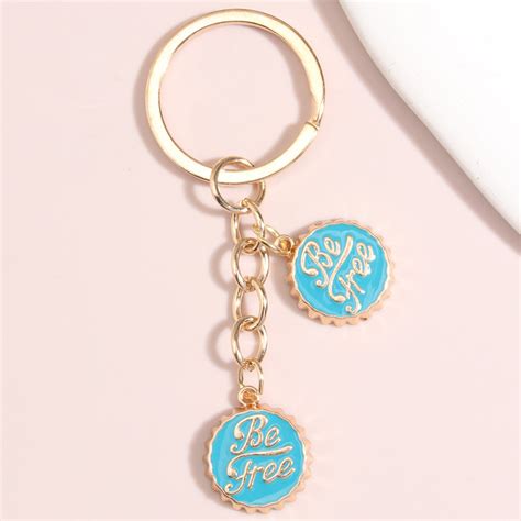 Badu Bg Сладък емайлиран ключодържател Цветна капачка за бутилка Ключодържател Писмо Be Free