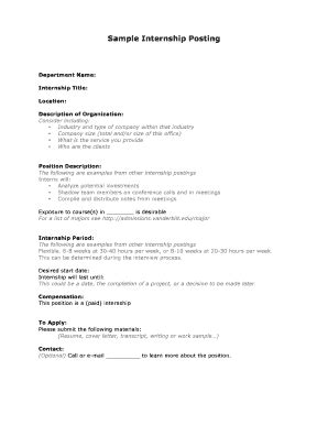 Fillable Online Sample Internship Posting Vanderbilt University Fax Email Print PdfFiller