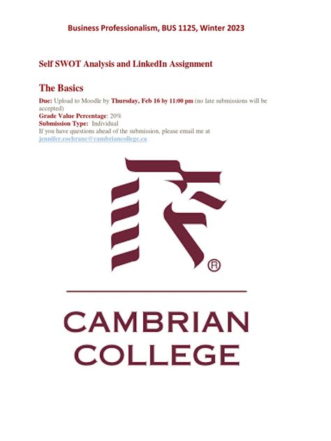 Bus 1125 Self Swot Analysis And Linkedin Assignment Winter 2023 Pdf Swot Analysis Linked In