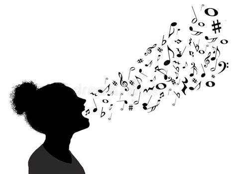 A Young Woman Is Seen Singing With Notes And Other Musical Symbols