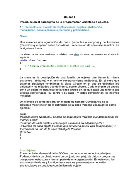 Unidad 1 Programacion Orientada A Objetos Descargar Gratis Pdf