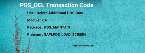 PDS DEL SAP Tcode For Delete Additional PDS Data PDS DEL SAP Tcode For Delete Additional PDS Data