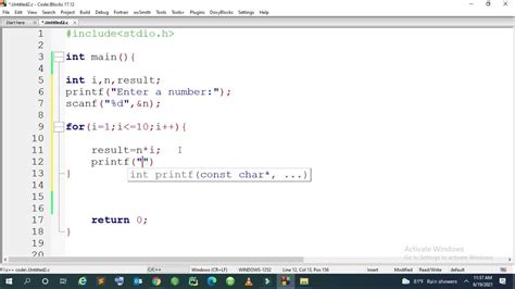 গুণের নামতা নির্ণয় করার জন্য সি প্রোগ্রাম With For Loop C