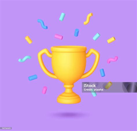 우승자 트로피 아이콘입니다 떨어지는 색종이가있는 챔피언 컵 트로피에 대한 스톡 사진 및 기타 이미지 트로피 3차원 형태