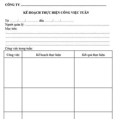 Biểu Mẫu Kế Hoạch Công Việc Tuần