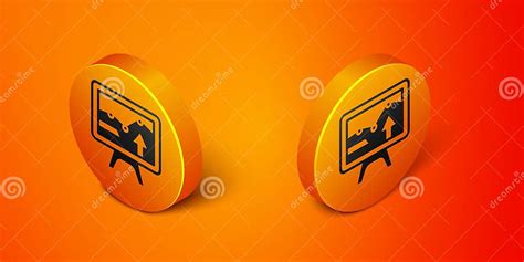 Isometric Computer Monitor With Graph Chart Icon Isolated On Orange Background Report Text File