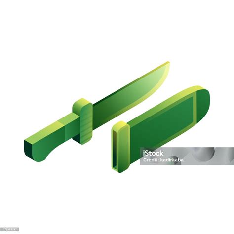 육군 칼 아이소메트릭 아이콘과 3차원 디자인의 벡터 그림 캠프 캐러밴 캠핑 텐트 하이킹 모험 여행 야외 숲 나무 산 피크닉 자연 3차원 형태에 대한 스톡 벡터 아트 및 기타