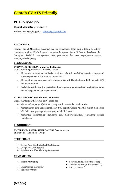 Contoh Cv Himpunan Mahasiswa Contoh Cv Mahasiswa Beserta Tips Cara My
