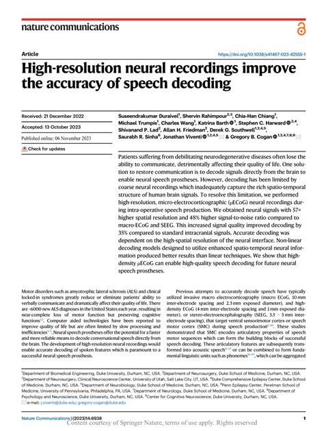 Pdf High Resolution Neural Recordings Improve The Accuracy Of Speech