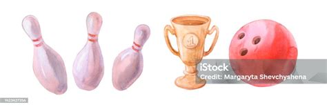볼링 공 황금 컵 및 핀 흰색 배경에 고립 된 수채화 손으로 그린 그림 개념에 대한 스톡 벡터 아트 및 기타 이미지 개념 경쟁 구 Istock