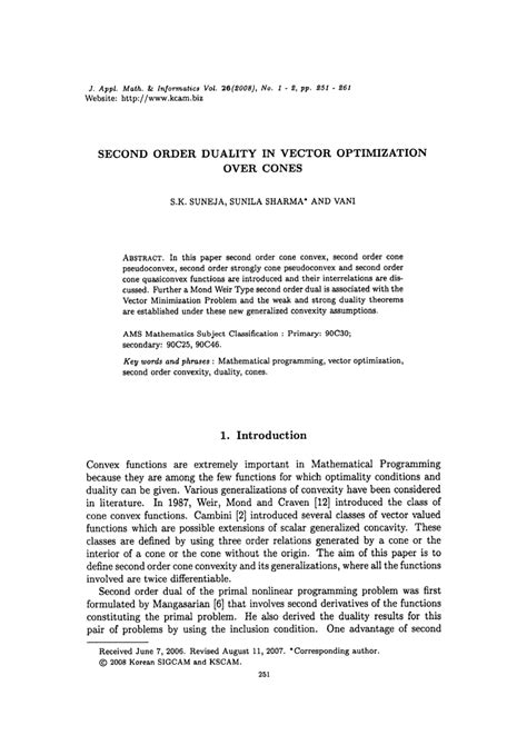 Pdf Second Order Duality In Vector Optimization Over Cones
