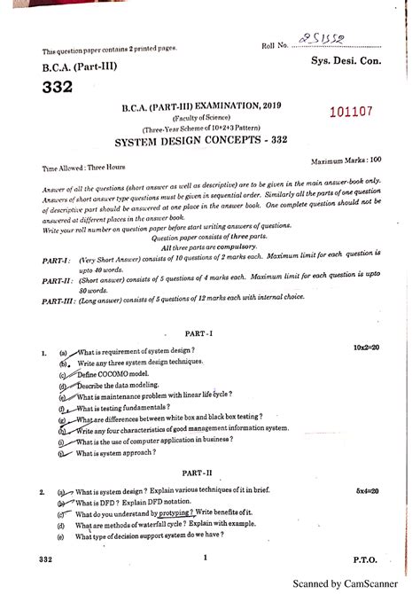 System Design Concepts Question Paper Bca Scanned By Camscanner