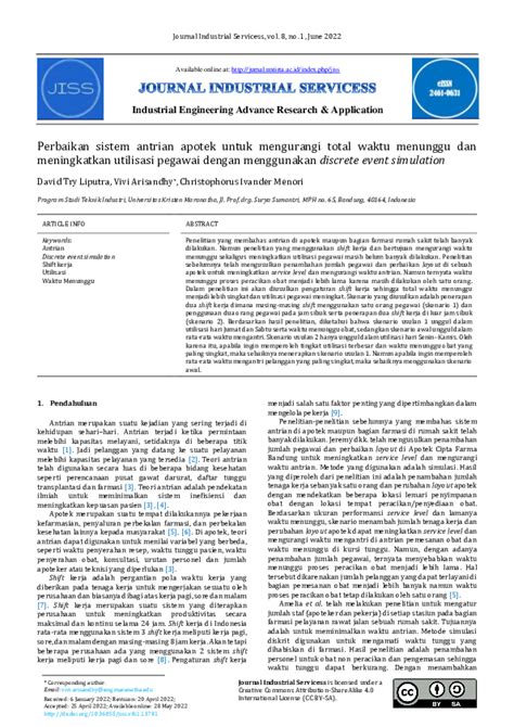 Pdf Perbaikan Sistem Antrian Apotek Untuk Mengurangi Total Waktu Menunggu Dan Meningkatkan