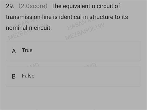 Solved 29 2 0score The Equivalent π Circuit Of
