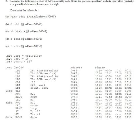 Solved 2 Consider The Following Section Of Avr Assembly