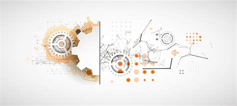 기술 및 과학 주제에 대한 추상적 인 배경 텍스트 아래에 있는 장소가 있는 다양한 테크노 디테일이 있는 플렉서스 효과 벡터 형식입니다 가상현실에 대한 스톡 벡터 아트 및