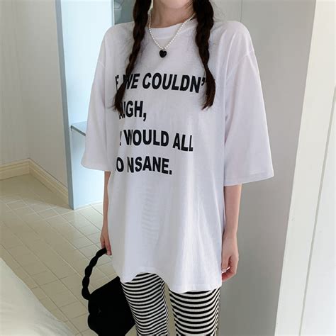 이프레터링 오버사이즈 반팔티셔츠 여자면티 흰티 레터링 프린트 박시 롱티 에이블리