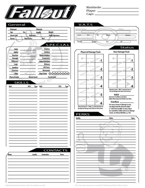 Fallout Character Sheet 1 By Geekyartguy On Deviantart