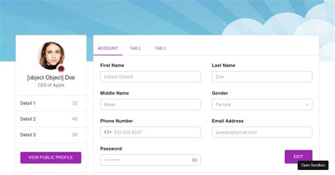 Profile Page Codesandbox