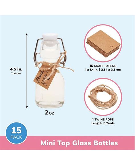 Blue Panda 15 Pack Mini Flip Top Glass Bottles With Stoppers Kraft Tags And Jute Twine 2 Oz