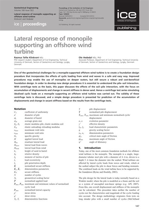 Pdf Lateral Response Of Monopile Supporting An Offshore Wind Turbine