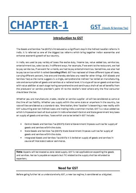 Gst Introduction Chapter 1 Gst Goods And Services Tax Introduction