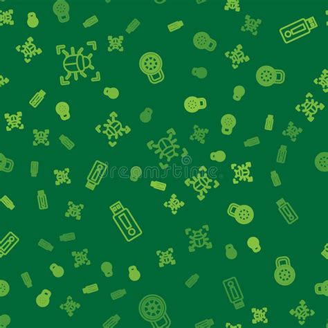 Set Line System Bug USB Flash Drive And Safe Combination Lock On Seamless Pattern Vector Stock