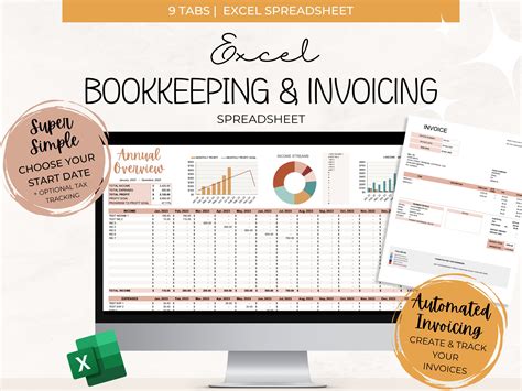 Excel Bookkeeping Invoice Template Small Business Bookkeeping Etsy