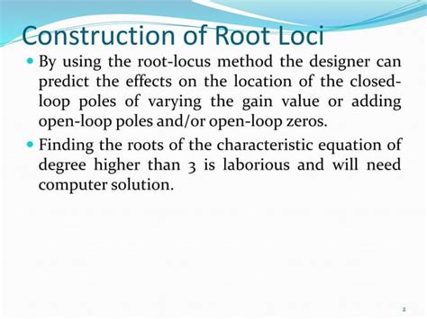 ROOT LOCUS METHOD Determine The Root Loci On The Real Axis The Asymptotes Of The Root Loci