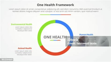 플랫 스타일의 3 점 목록이있는 중앙에 큰 윤곽선 원이있는 슬라이드 프리젠 테이션을위한 하나의 건강 인포 그래픽 개념 개념에