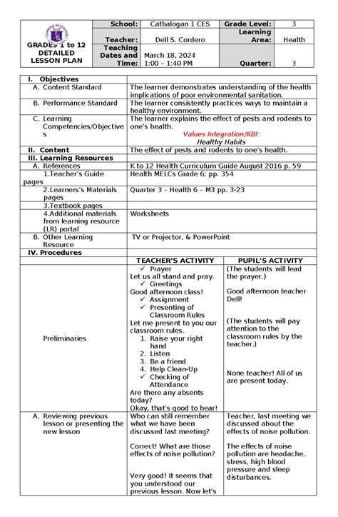 Dlp Health 6 Pests And Rodents Finaleeeeee Grades 1 To 12