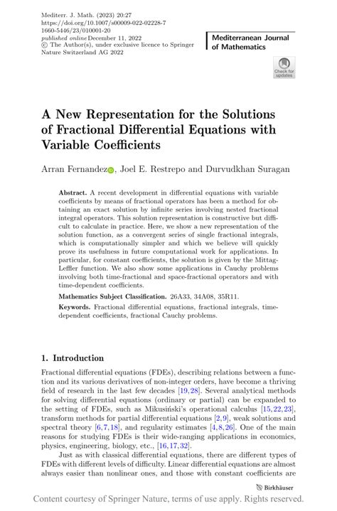 A New Representation For The Solutions Of Fractional Differential