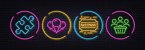 아이스크림 퍼즐 및 패스트 패스 최소 라인 아이콘 웹 응용 프로그램 인쇄용 네온 레이저 3d 조명 벡터 결정에 대한 스톡 벡터 아트 및 기타 이미지 Istock